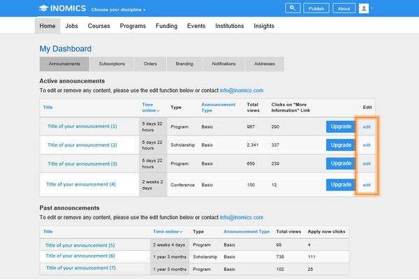 Inside INOMICS - New Feature: Edit your Announcements | INOMICS